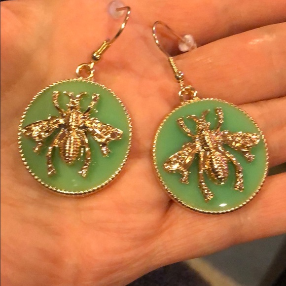 Jewelry | Gold Bee Light Green Earrings | Poshmark